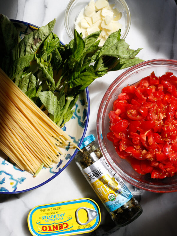 Spicy Tomato Spaghetti with Cod – Fig & Olive Platter